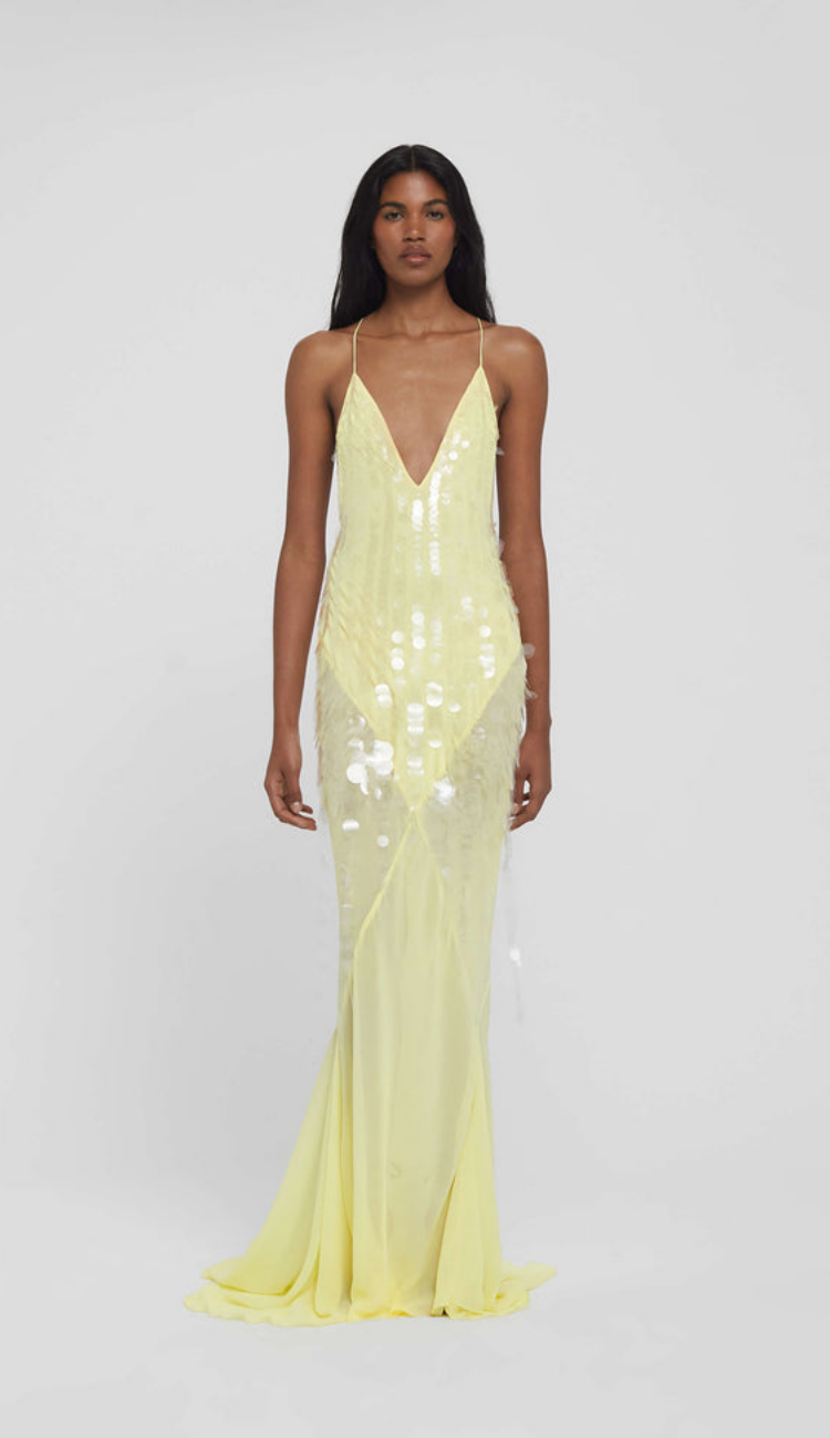 Vanya Sequin Yellow Maxi Dress – VELAR